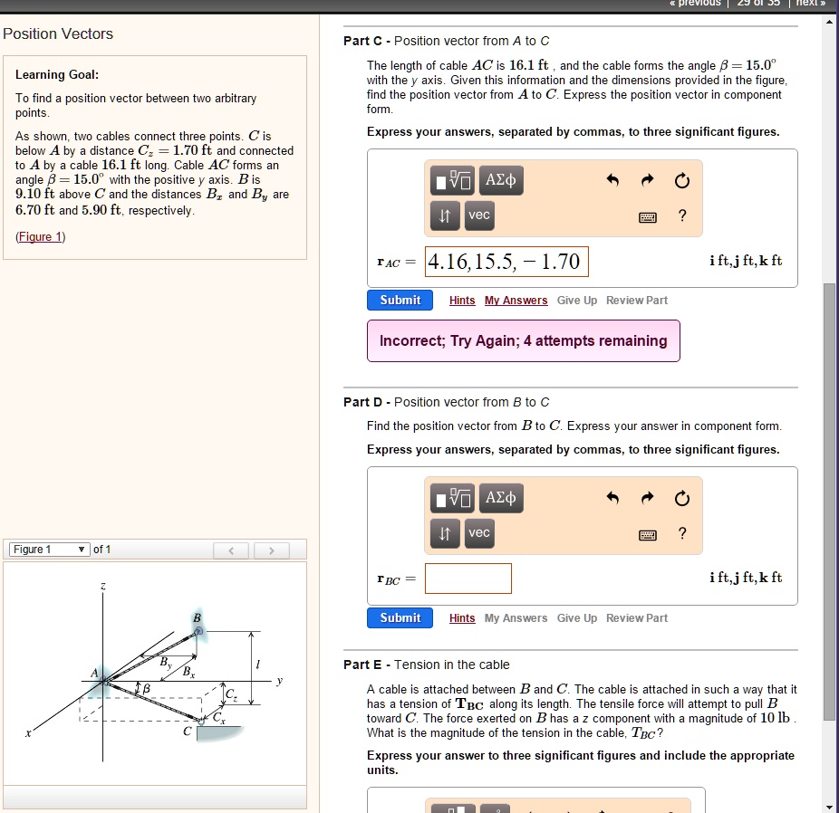 previous position vectors part c position vector from a to c the length ...