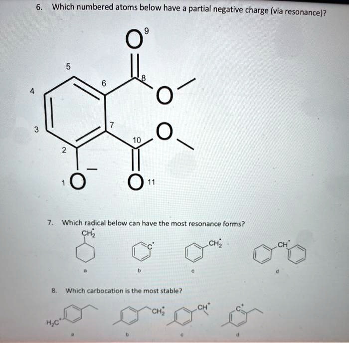 SOLVED:Which numbered atoms below have a partial negative charge (via ...