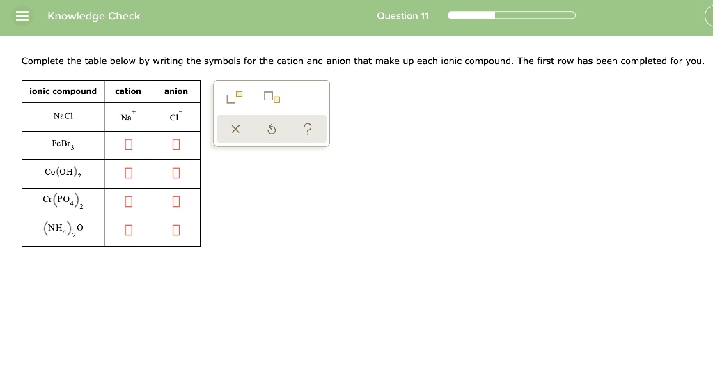 SOLVED: Text: Knowledge Check Question I1 Complete the table below by writing the symbols for ...