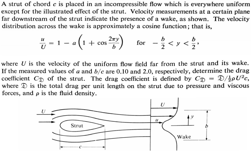 SOLVED: A strut of chord c is placed in an incompressible flow which is everywhere uniform ...