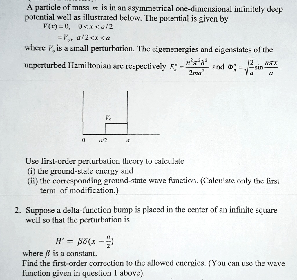 a particle of mass m is in an asymmetrical one dimensional infinitely deep potential well as ...