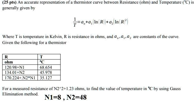 SOLVED:(25 pts) An accurate representation of thermistor curve between ...