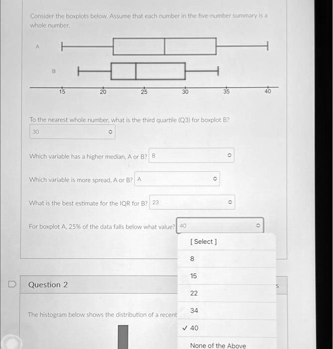Solved Consider The Boxplots Below Assume That Each Number In The Five Number Summary Is A