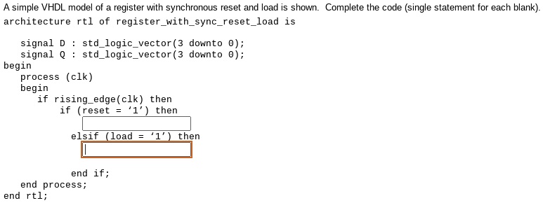 Solved A Simple Vhdl Model Of A Register With Synchronous Reset And Load Is Shown Complete The 8965