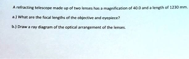 SOLVED: refracting telescope made up of two lenses has magnification of ...