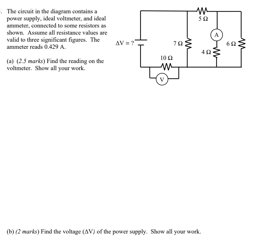 SOLVED: The circuit in the diagram contains a power supply, ideal voltmeter, and ideal ammeter ...