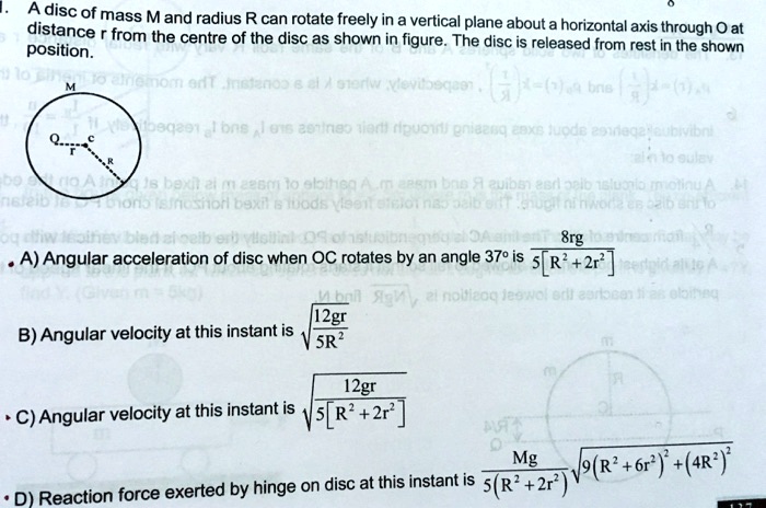 SOLVED: didisc of mass Mand radius R can rotate freely in a vertical ...
