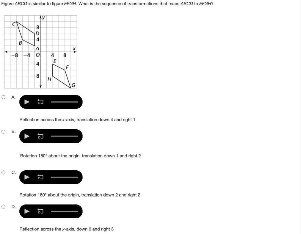 SOLVED: 'Help Pls Figure ABCD is similar to figure EFGH. What is the sequence of transformations ...