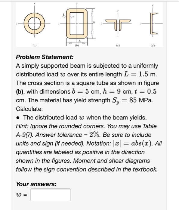 SOLVED: Problem Statement: A simply supported beam is subjected to a uniformly distributed load ...