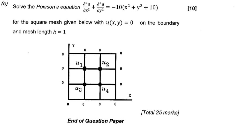 SOLVED: (c) 02u Solve the Poisson's equation a = âˆ‡Â²u(x,y) + 10(xÂ² ...