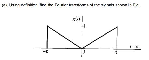 SOLVED: (a): Using definition, find the Fourier transforms of the ... SOLVED: (a): Using definition, find the Fourier transforms of the ...
