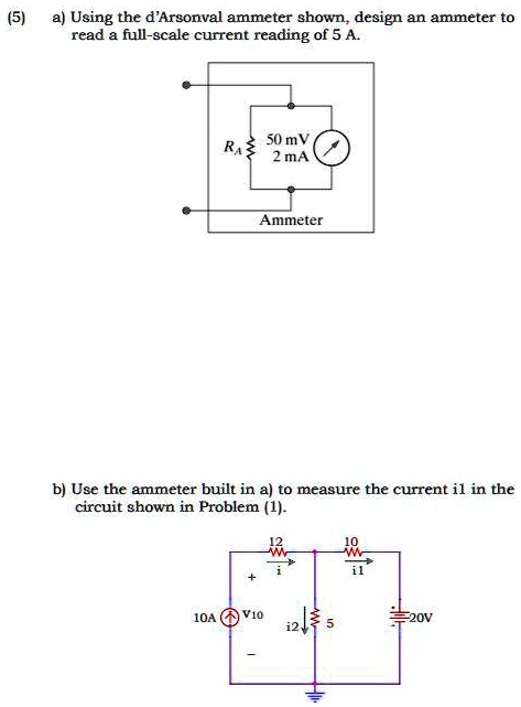 SOLVED: Using the d'Arsonval ammeter shown, design an ammeter to read full-scale current reading ...