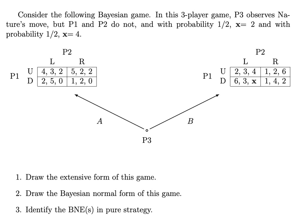SOLVED:Consider the following Bayesian game In this 3-player game, P3 ... SOLVED:Consider the following Bayesian game In this 3-player game, P3 ...
