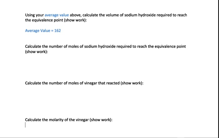 SOLVED: Using vour average value above, calculate the volume of sodium ...