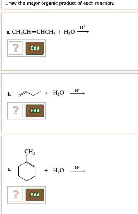 SOLVED: Draw the major organic product of each reaction. a. CH3CH2CHCH3 ...