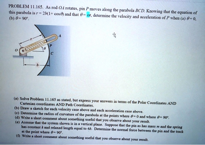 SOLVED: PROBLEM 11.165. As rod OA rotates, pin P moves along the ...