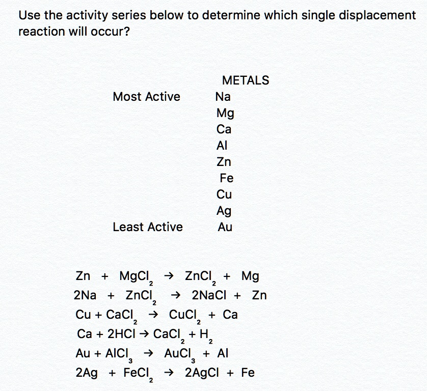 SOLVED: Use the activity series below to determine which single ...
