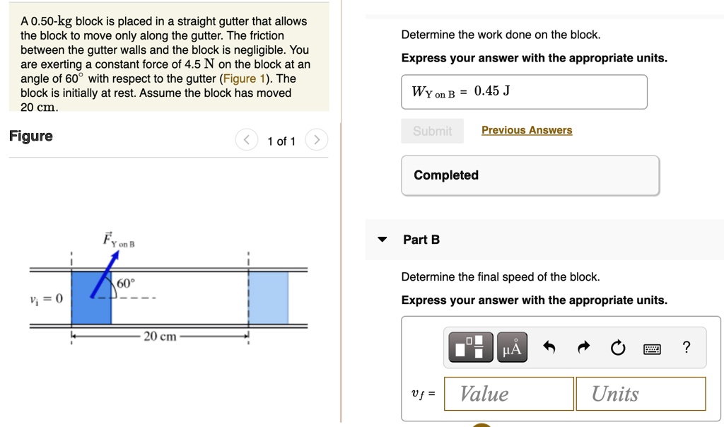 a 050 kg block is placed in a straight gutter that allows the block to move only along the ...