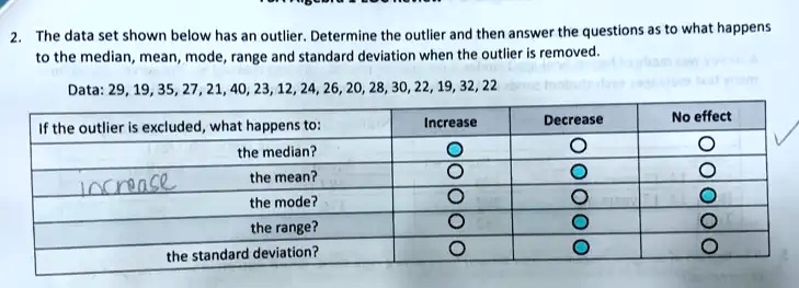 SOLVED: The data set shown below has an outlier. Determine the outlier and then answer the ...