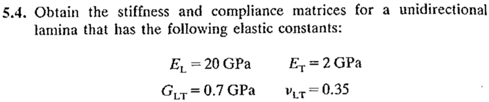 5.4. Obtain the stiffness and compliance matrices for a unidirectional ...