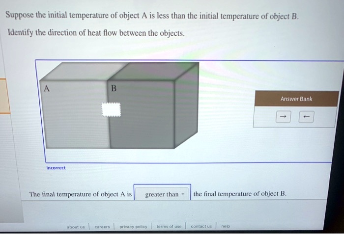 Suppose the initial temperature of object A is less than the initial temperature of object B ...