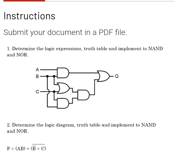 Instructions Submit Your Document In A Pdf File 1 Determine The Logic 2354