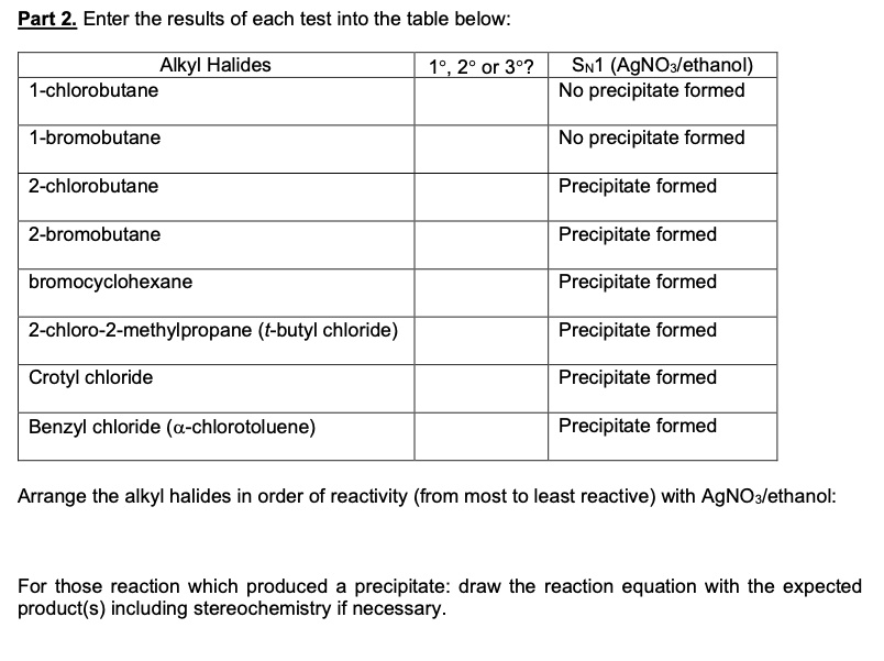 SOLVED: Part 2: Enter the results of each test into the table below ...