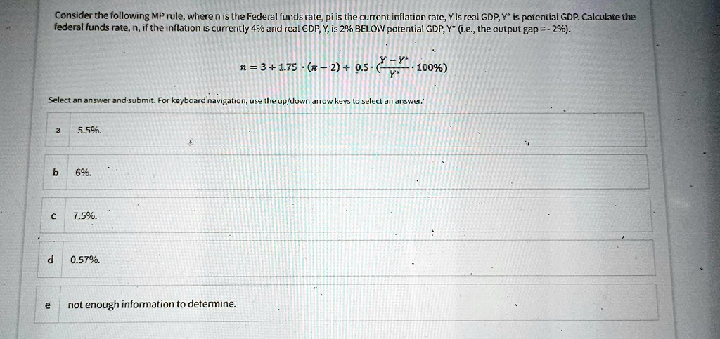 SOLVED: Consider the following MP rule, where n is the Federal funds ...