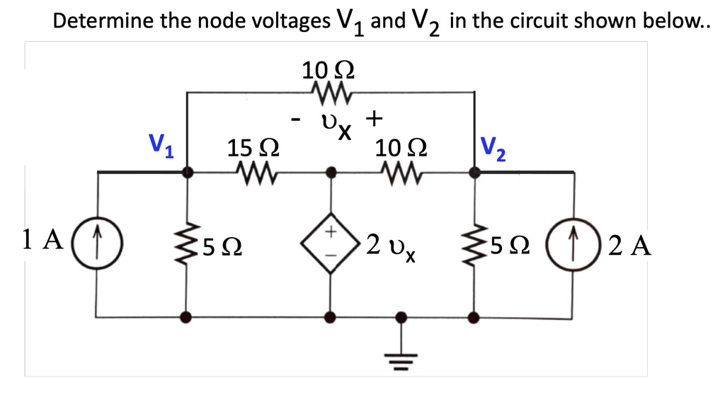 SOLVED: Determine the node voltages V, and V, in the circuit shown below. 10.0 WW + 15 0 100 MW ...