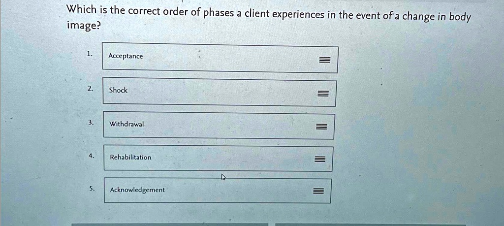 which is the correct order of phases a client experiences in the event ...