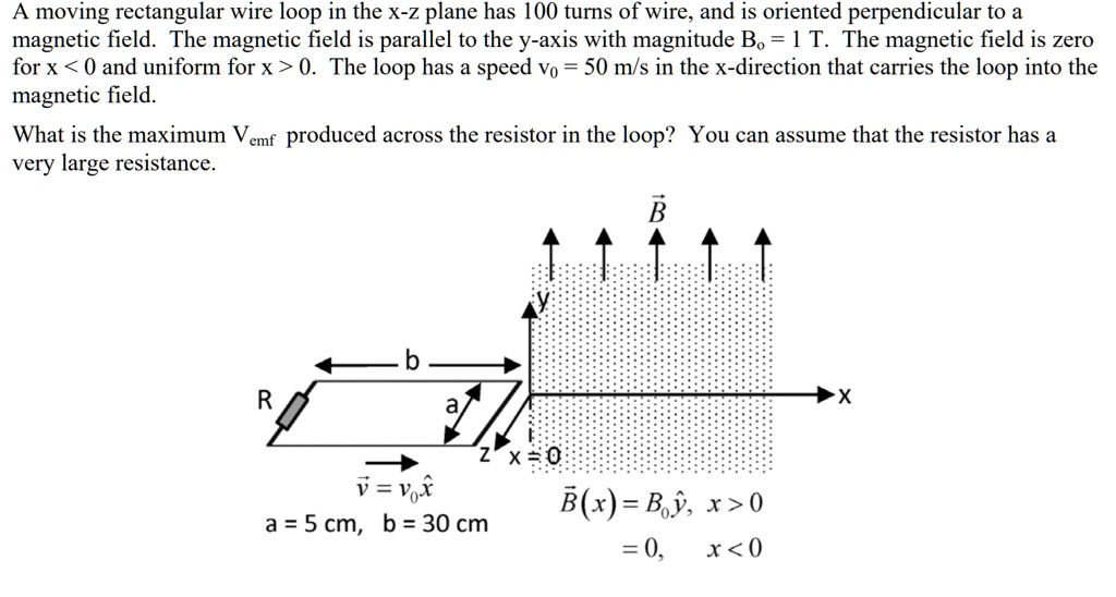 SOLVED: A moving rectangular wire loop in the x-z plane has 100 turns of wire and is oriented ...