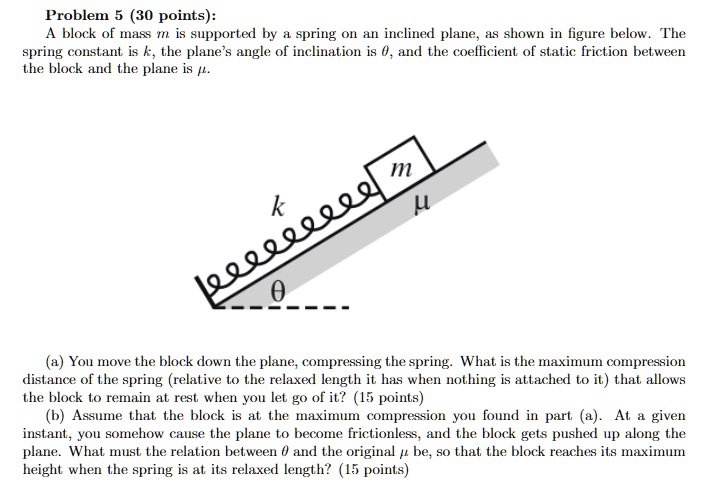 SOLVED: Problem 5 (30 points): A block of mass m is supported by a ...