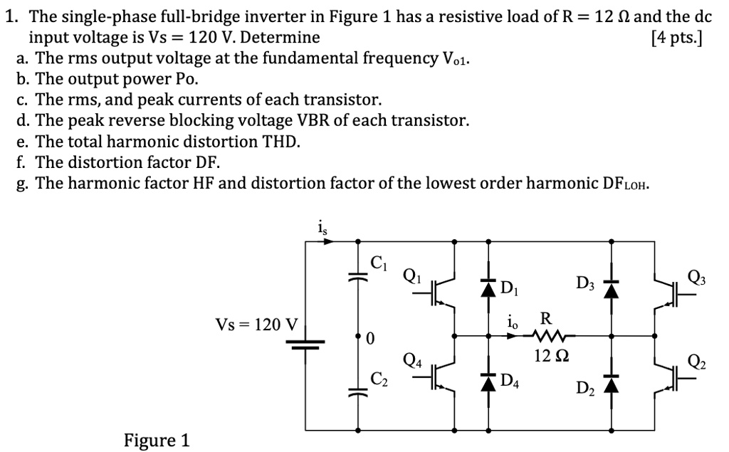 SOLVED: The single-phase full-bridge inverter in Figure 1 has a ...