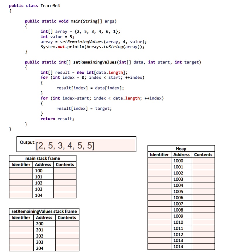 public class TraceMe4 public static void main(String[] args) int[] array = 2, 5, 3, 4, 6, 1; int ...