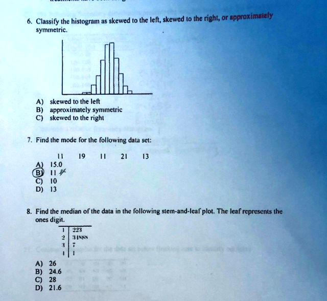 SOLVED: Classify the histogram as skewed to the left, skewed to the right, or approximately ...