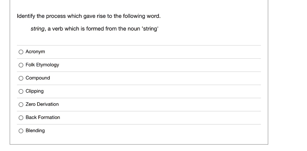 SOLVED: ldentify the process which gave rise to the following word ... SOLVED: ldentify the process which gave rise to the following word ...