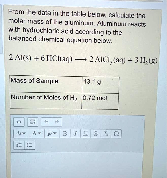 SOLVED: From the data in the table below; calculate the molar mass of ...
