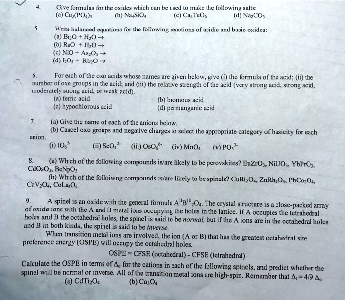SOLVED: Give formulas for the oxides which can be used to make the ...