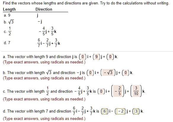 SOLVED: Find the vectors whose lengths and directions are given. Try to ...