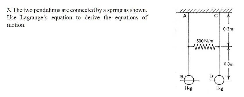 3. The two pendulums are connected by a spring as shown. Use Lagrange's ...