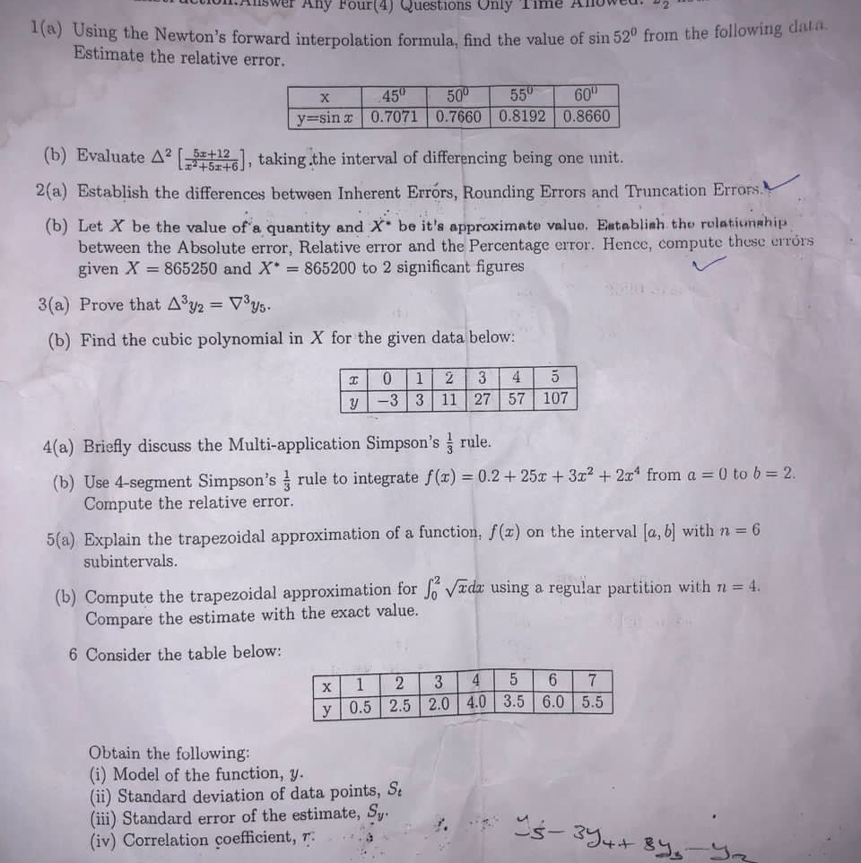 1(a) Using the Newton's forward interpolation formula, find the value ...