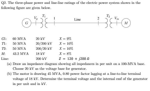 SOLVED: Q2. The three-phase power and line-line ratings of the electric power system shown in ...