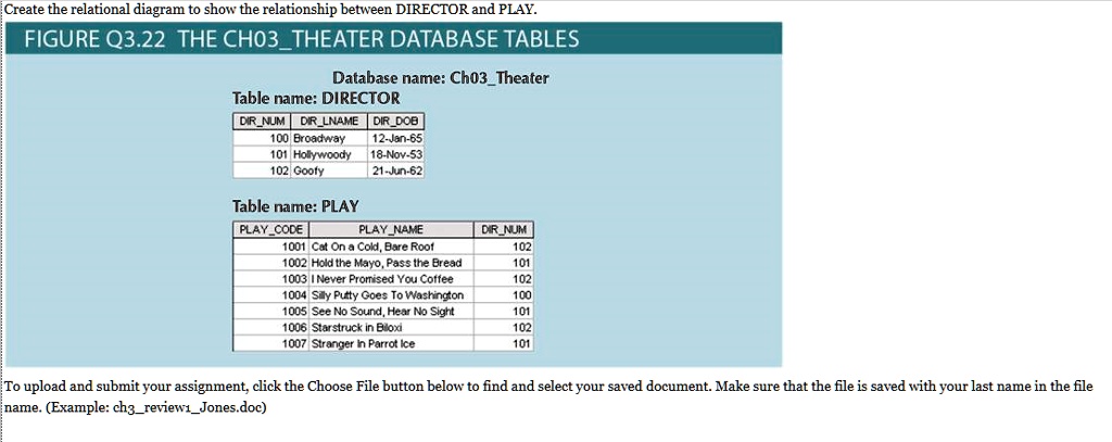 Create the relational diagram to show the relationship between DIRECTOR and PLAY. FIGURE Q3.22 ...