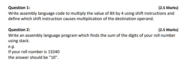 Solved Code Should Be In C 8086 Library In Assembly Language Roll Number For 