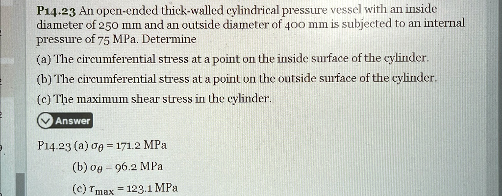 p1423 an open ended thick walled cylindrical pressure vessel with an ...