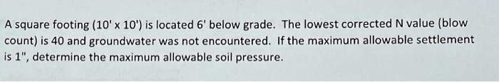 SOLVED: A square footing (10'x 10') is located 6' below grade. The ...