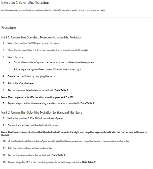 Exercise 1 Scientific Notation In this exercise, you will write numbers ...