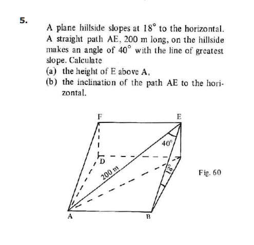 a plane hillside slopes 2t 18 to the horizontal straight path ae 200 m ...