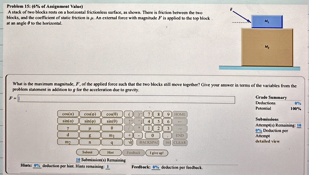 problem 15 6 of assignment value a stack of two blocks rests on a ...