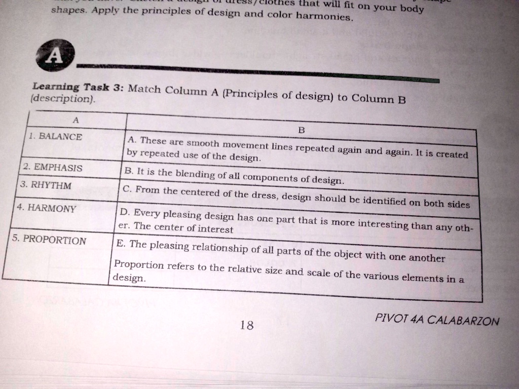 SOLVED: Learning Task 4: Match column A (Principles of Design) to column B (Description) 1 ...